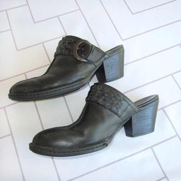 Born | Shoes | Born Lattice Buckle Mules Clogs Leather Black Sz 9 ...